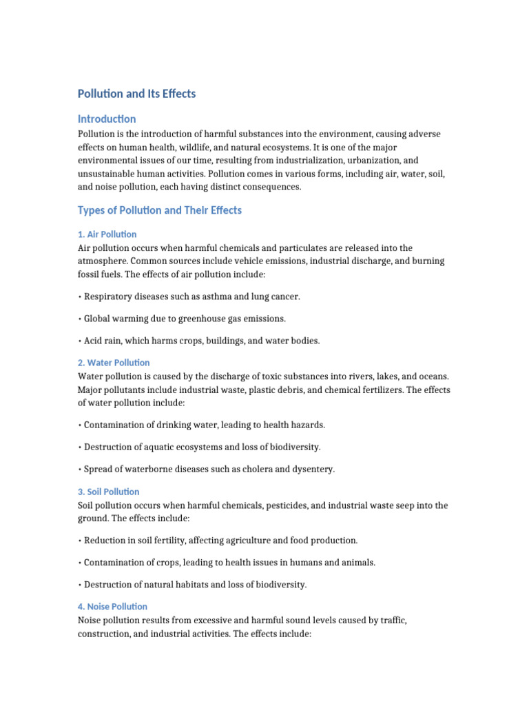 Pollution Effects Assignment | PDF | Pollution | Water Pollution