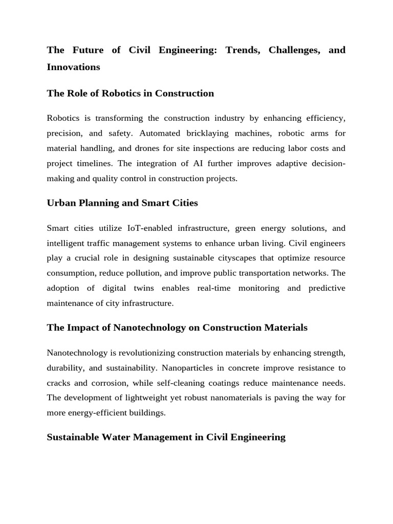 The Future of Civil Engineering Trends, Challenges, and Innovations | PDF