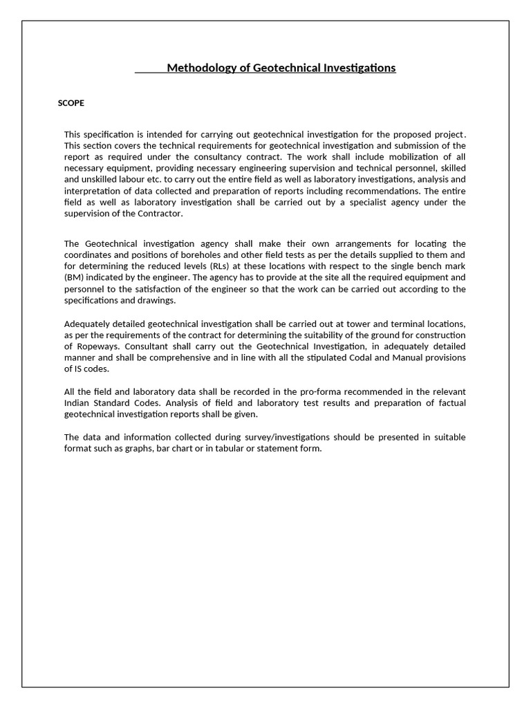 Specifications For Geotechnical Investigations For Ropeway Project | PDF | Foundation ...