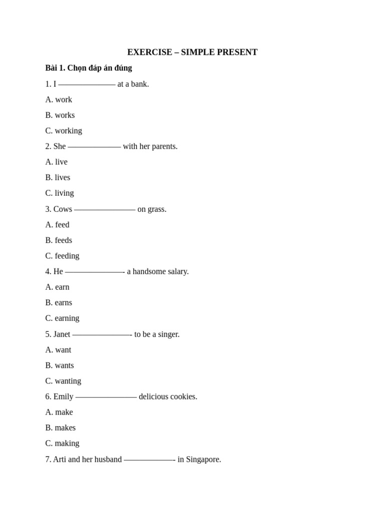 EXERCISE 1 - simple present | PDF EXERCISE 1 - simple present | PDF