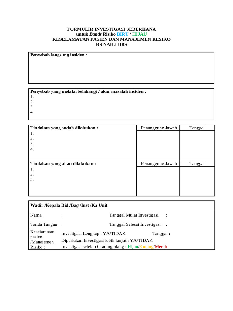 Formulir Investigasi Sederhana | PDF