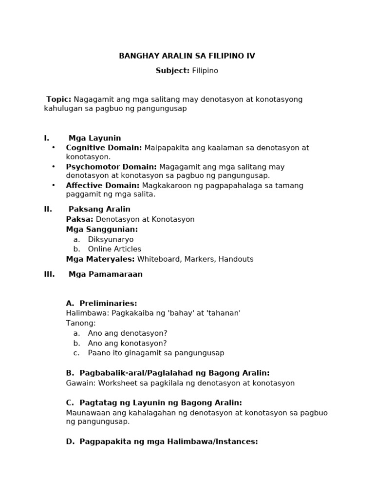 Nagagamit Ang Mga Salitang May Denotasyon at Konotasyong Kahulugan Sa Pagbuo NG Pangungusap | PDF