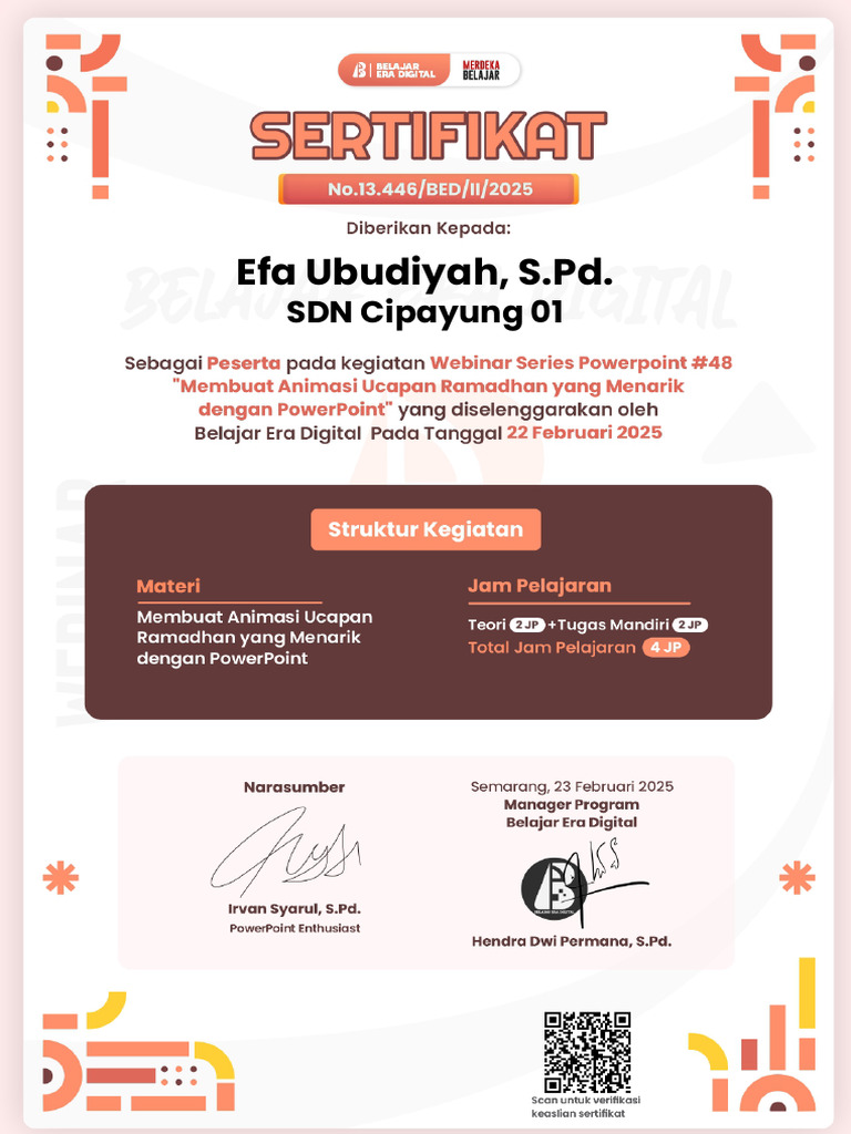 Sertifikat - Efa Ubudiyah, S.Pd. | PDF