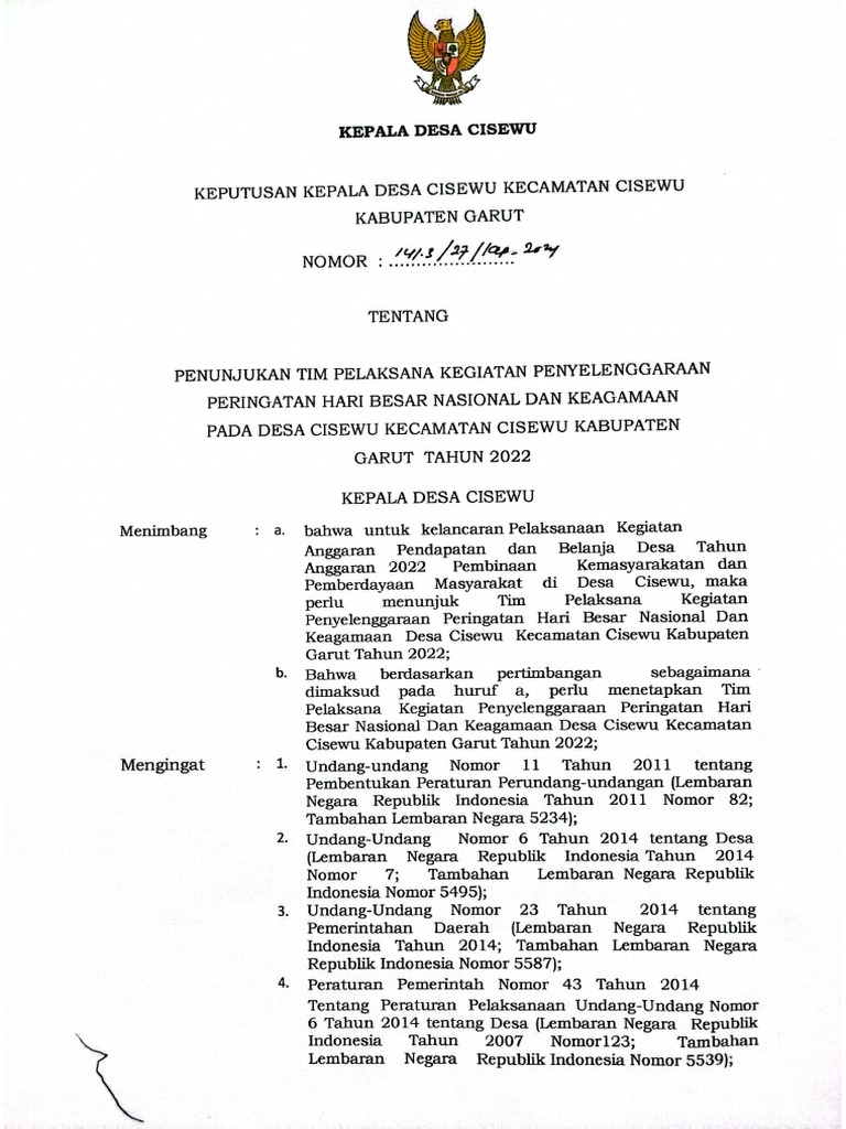 SK Panitia PHBN Desa 2024 | PDF