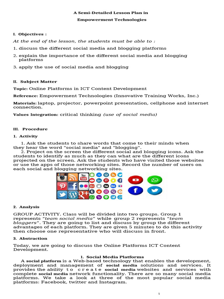 Semi Detailed Lesson Plan Empowerment Technologies | PDF | Facebook ...