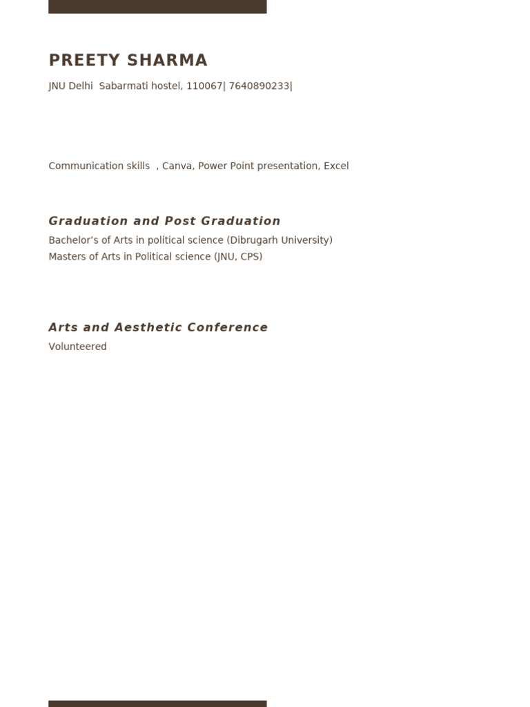 Preety Sharma: Political Science Graduate | PDF