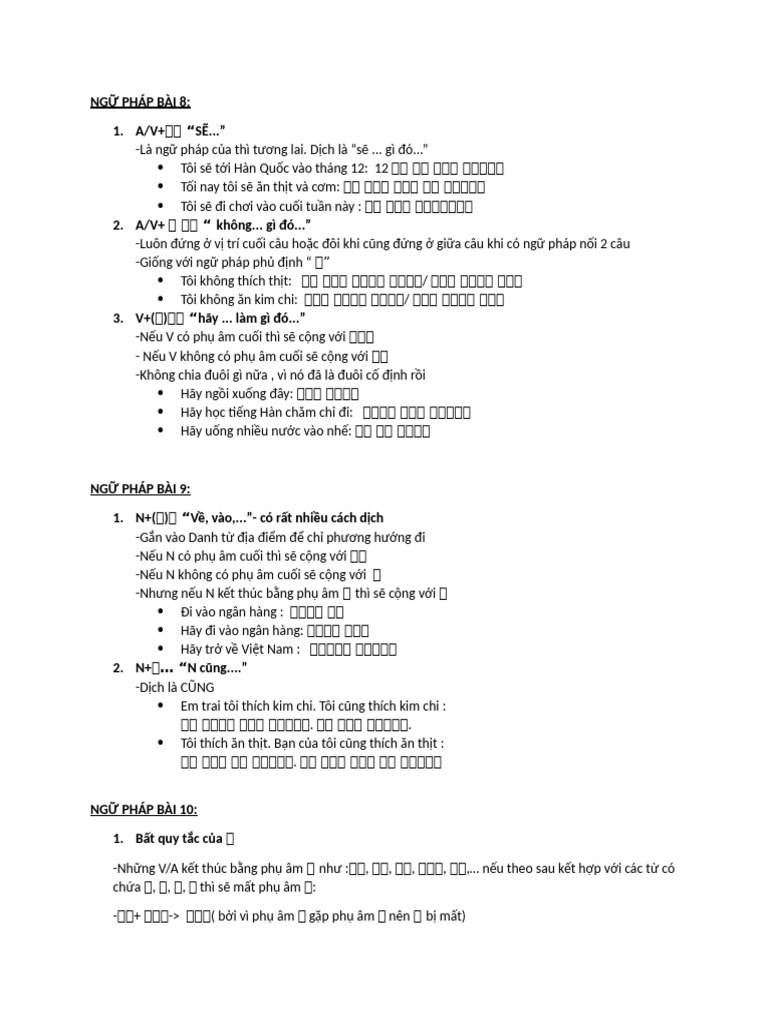 NG Pháp Bài 8,9,10,11 | PDF