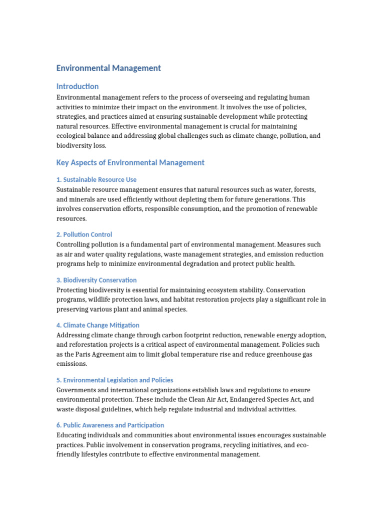 Environmental Management Assignment | PDF | Sustainability | Conservation Biology