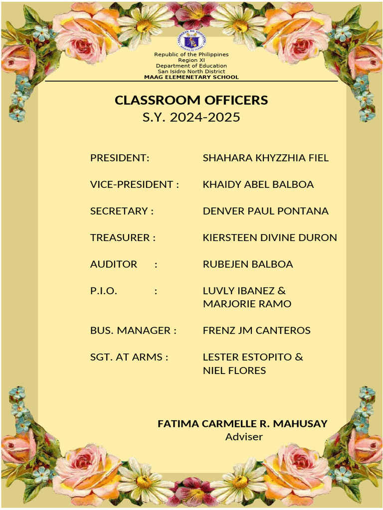 Classroom Officers Sy 24-25 | PDF