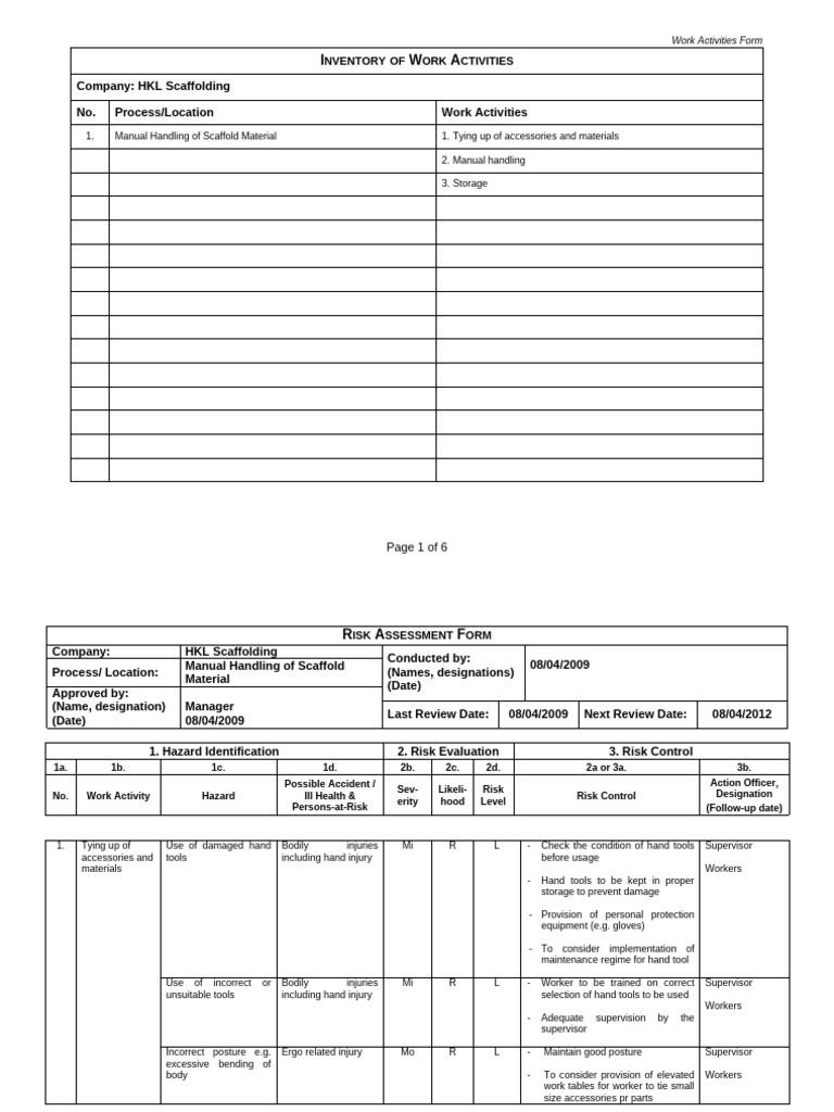 RA - Manual Handling of Scaffold Material | PDF | Risk | Hazards