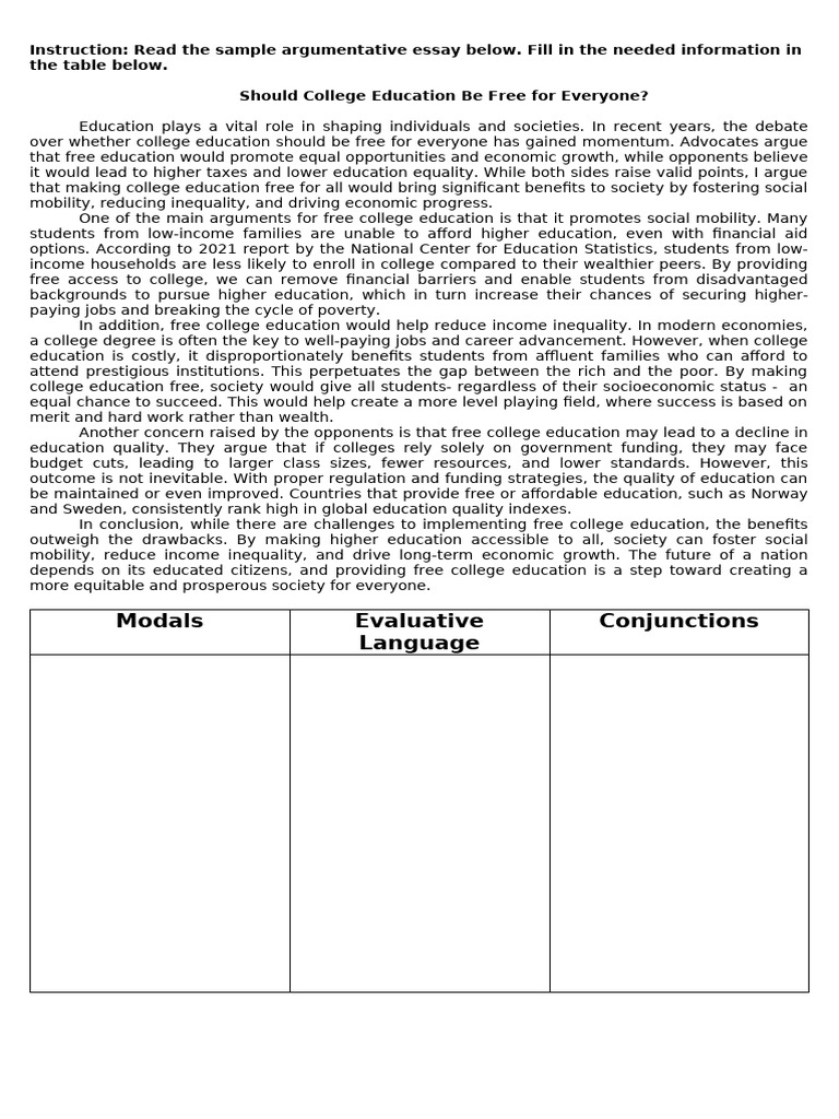 Activity 2 For Argumentative Essay | PDF | Economic Inequality ...