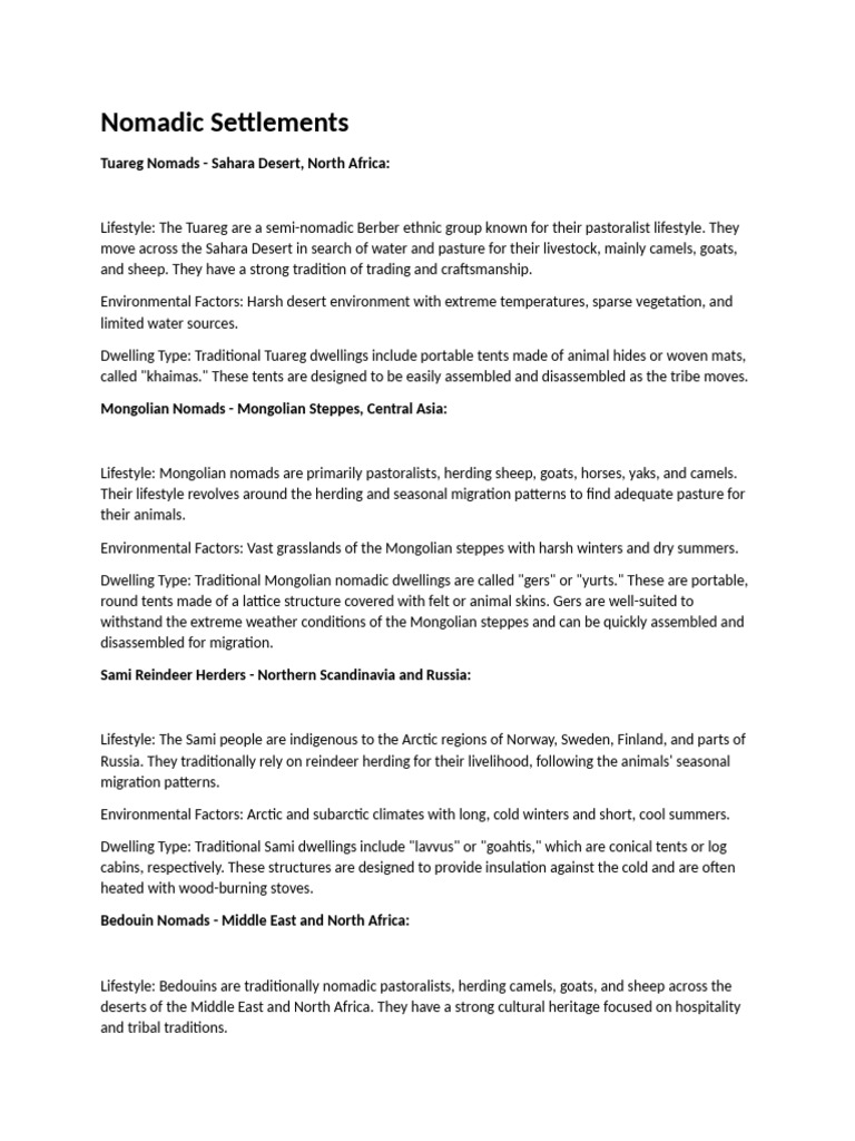 Nomadic-Settlements-1 | PDF | Nomad | Pastoralism