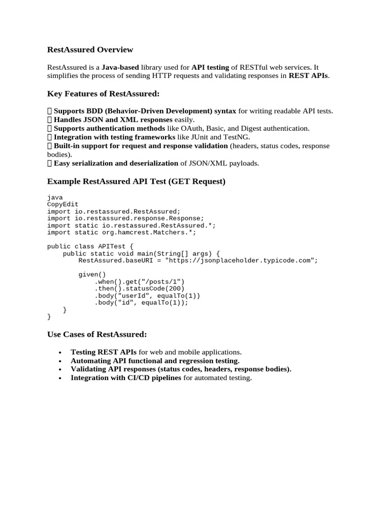 RestAssured Java API Testing Guide | PDF