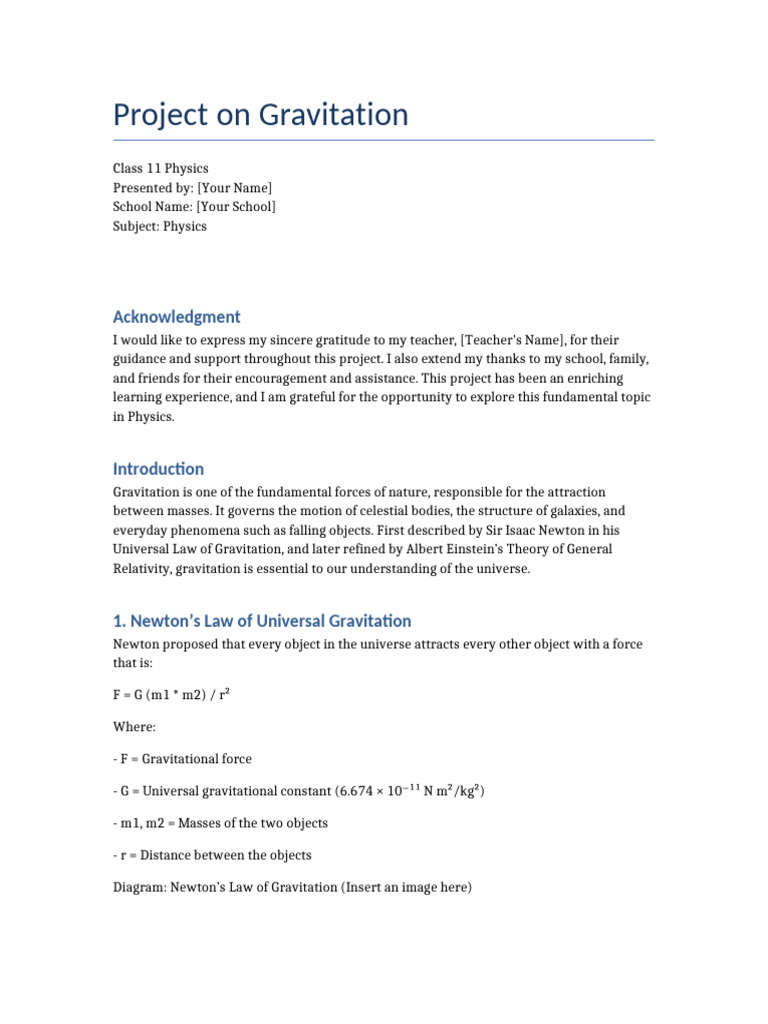 Gravitation Project Class 11 | PDF | Gravity | Orbit