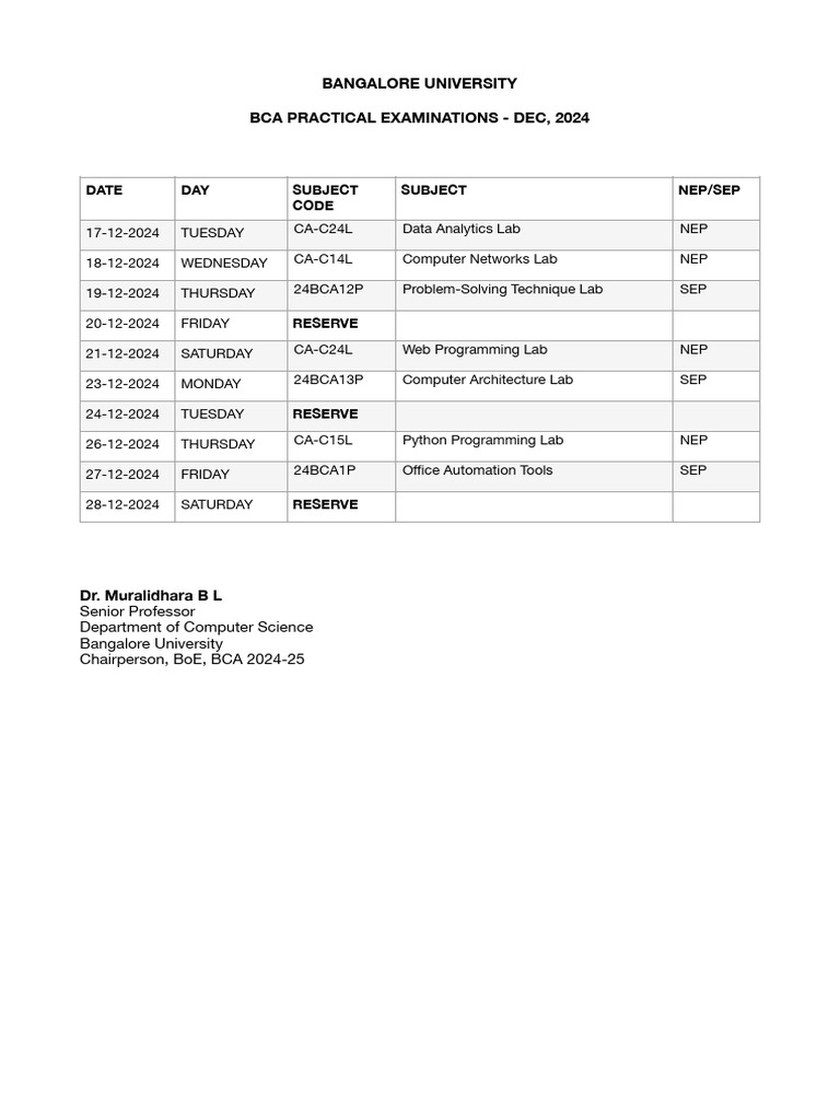 Time-Table-Practicals-BCA-2024-25 | PDF