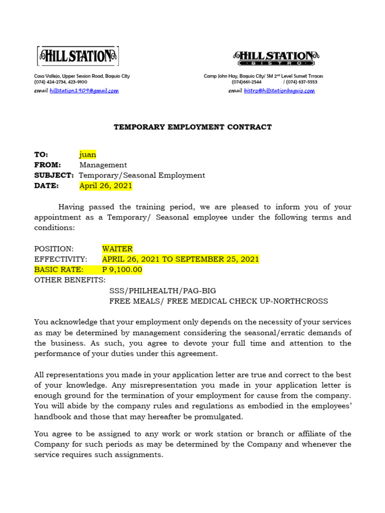 Temporary Employment Contract | PDF | Employment | Confidentiality