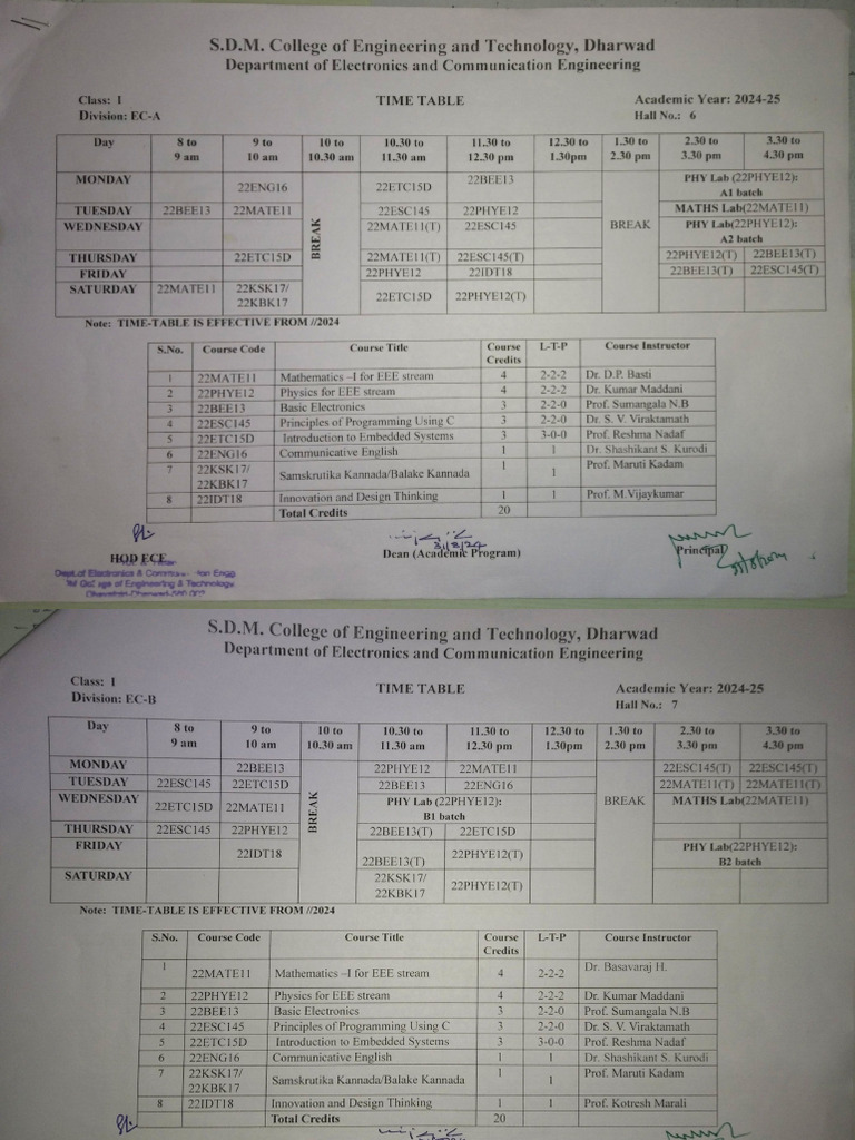 UG Timetable ECE 2024 25 ODD Sem | PDF