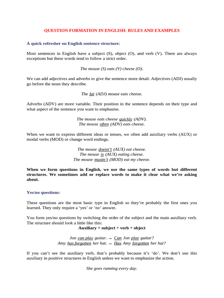 English Question Formation Guide | PDF | Verb | Question