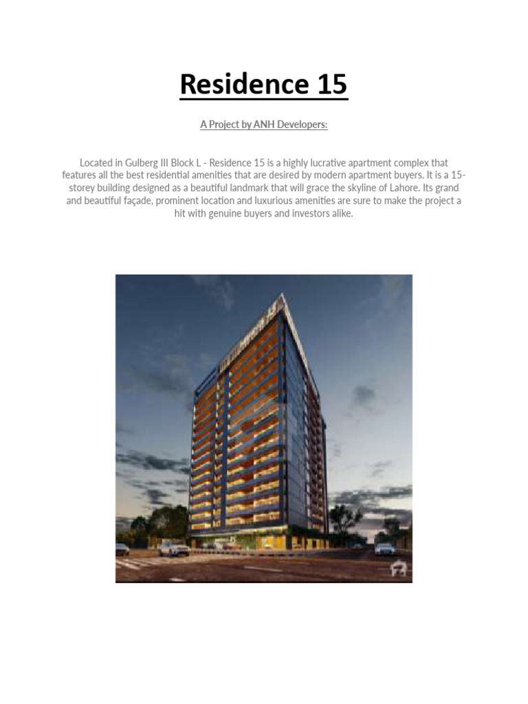 Residence 15 Gulberg: Luxury Apartments | PDF