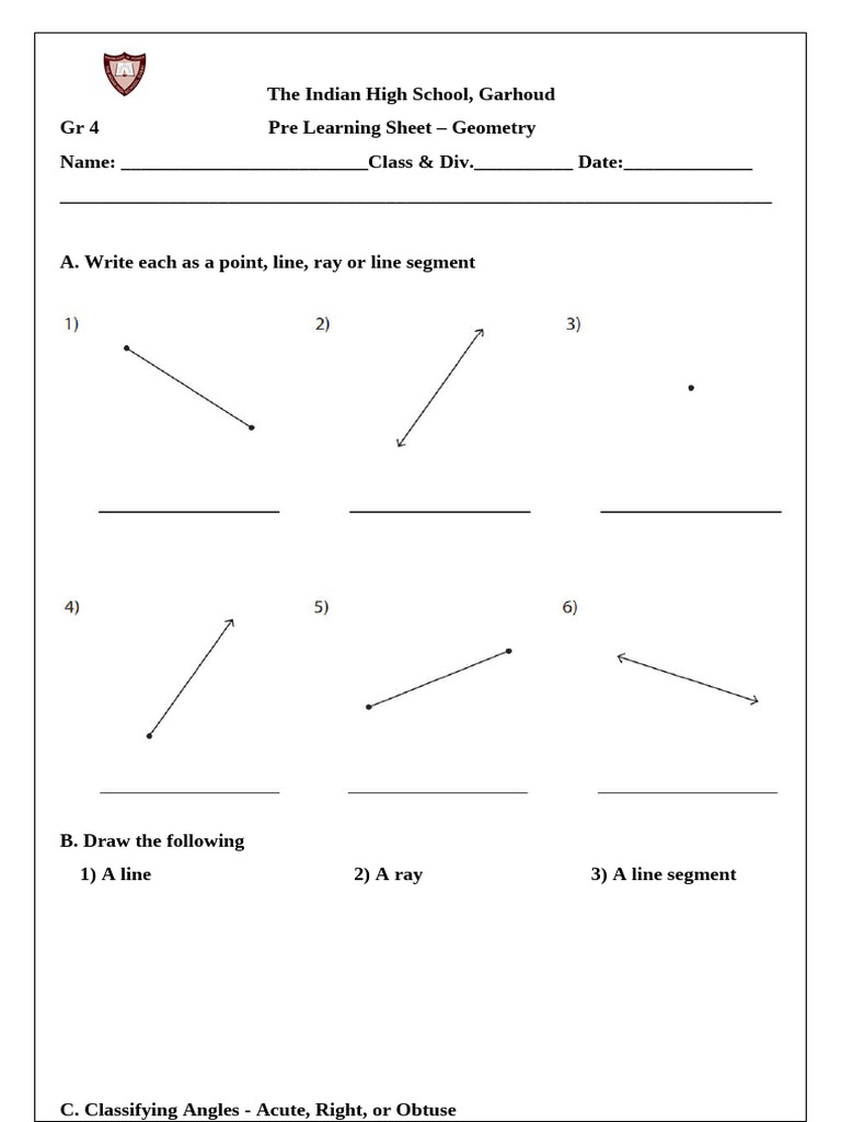 Gr4 Pre Learning Sheet (Geometry) | PDF