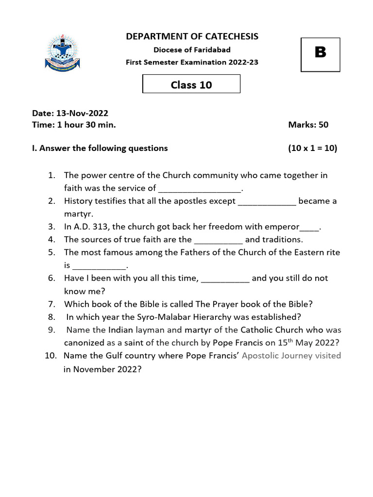 OSSAE Exam Questions 2022-23 | PDF | Catholic Church | Mary, Mother Of ...