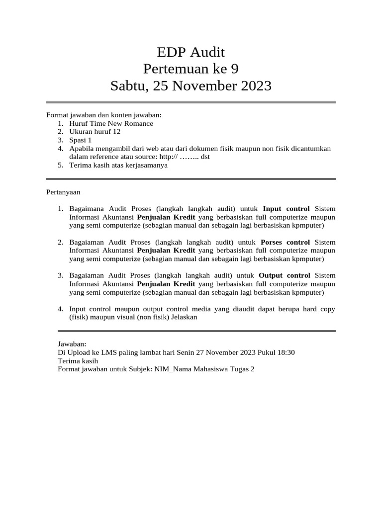 T 107 Audit Input - Proses - Output Control Penjualan Kredit | PDF