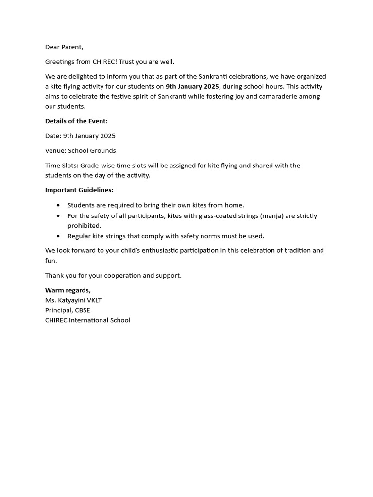 Kite Flying Parent Note | PDF