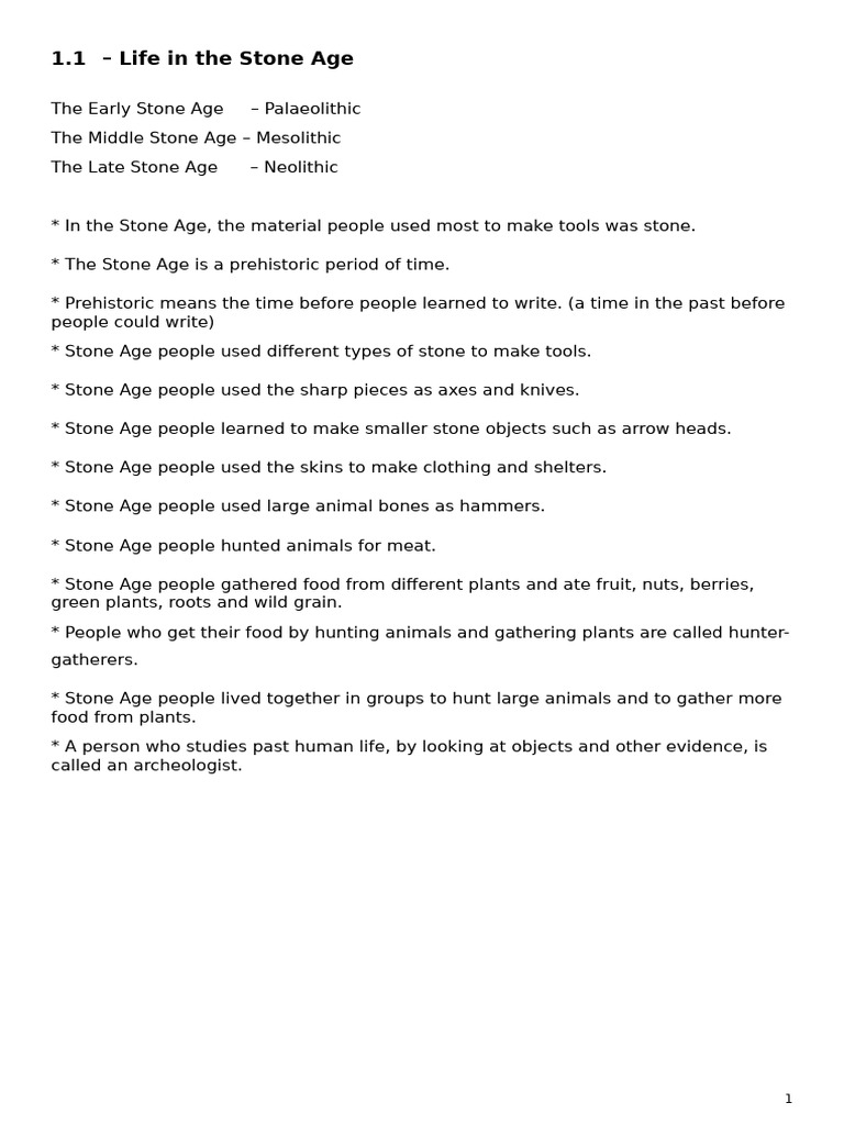 1.1 - Life in the Stone Age | PDF