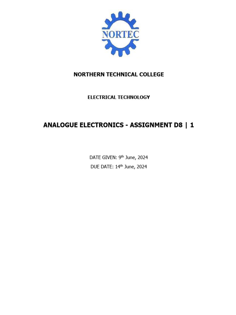 Analogue Electronics - Asignment - D8 - 1 | PDF