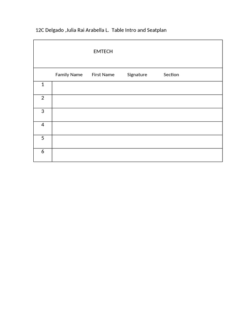12C Delgado, Julia Rai Arabella L. Table Intro and Seatplan | PDF