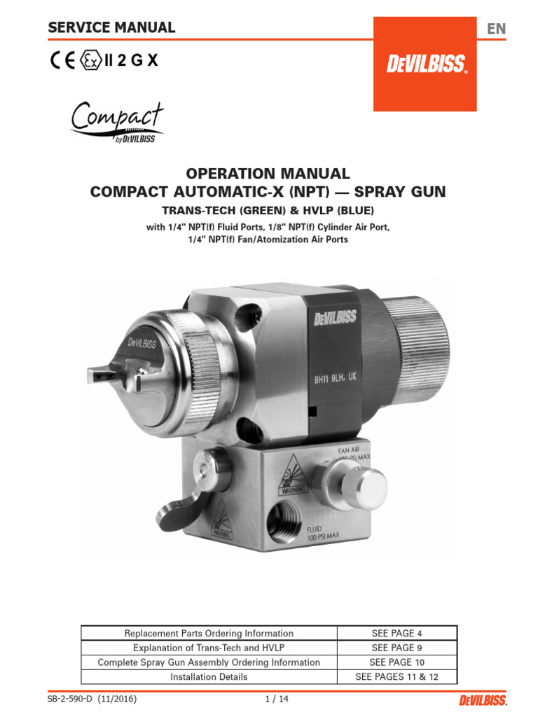 DeVilbiss Compact Automatic X NPT Spray Gun | PDF | Valve