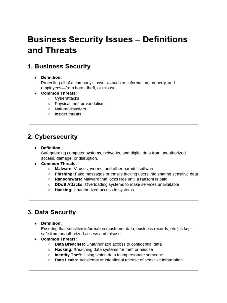 Business Security Issues - Definitions and Threats | PDF | Computer Security | Security