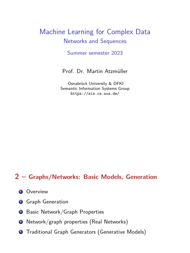 MLC 02 Graphs Models Generation-Sose2023 | PDF | Applied Mathematics | Graph Theory