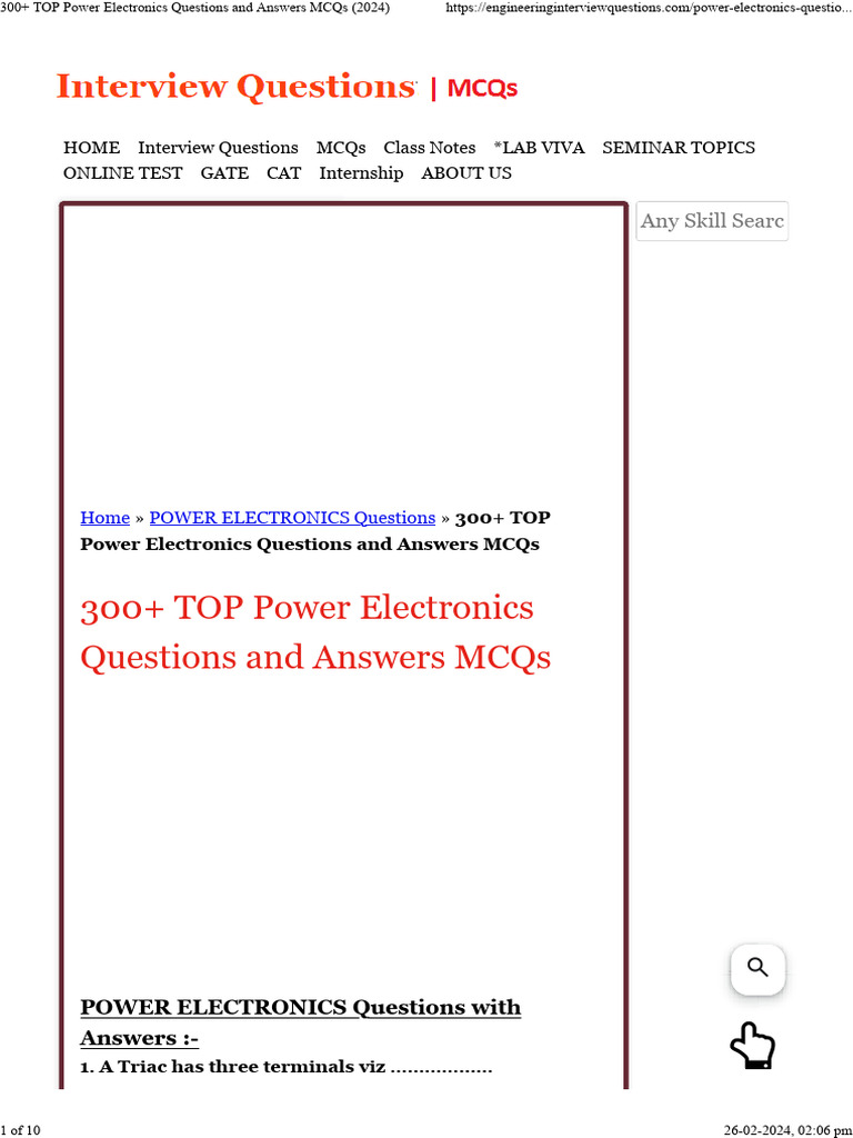 300+ TOP Power Electronics Questions and Answers MCQs (2024) | PDF ...