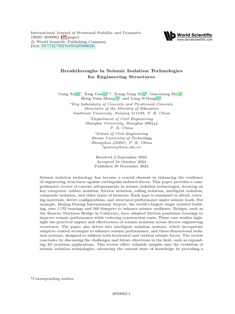 Xu Et Al 2024 Breakthroughs in Seismic Isolation Technologies For ...