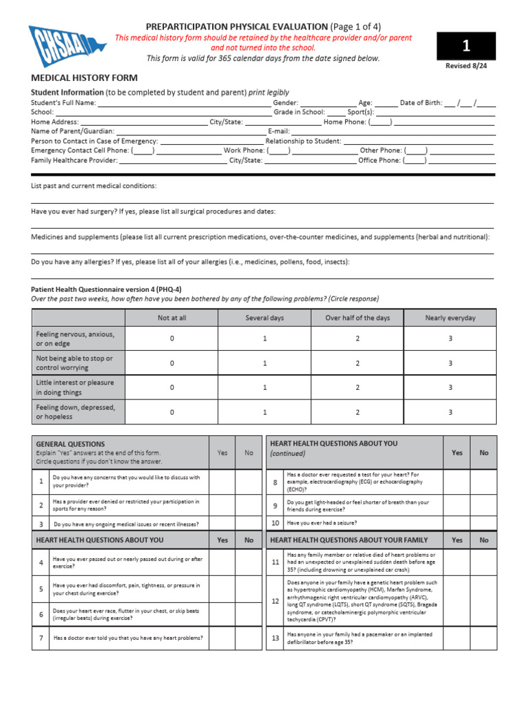 SPORTSPHYSICALDCHS2025 | PDF | Heart | Medical Specialties