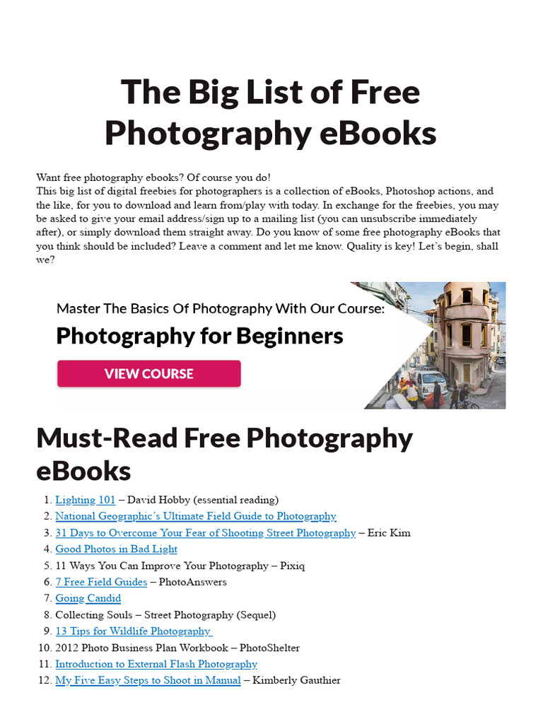 Free Photography eBooks List | PDF