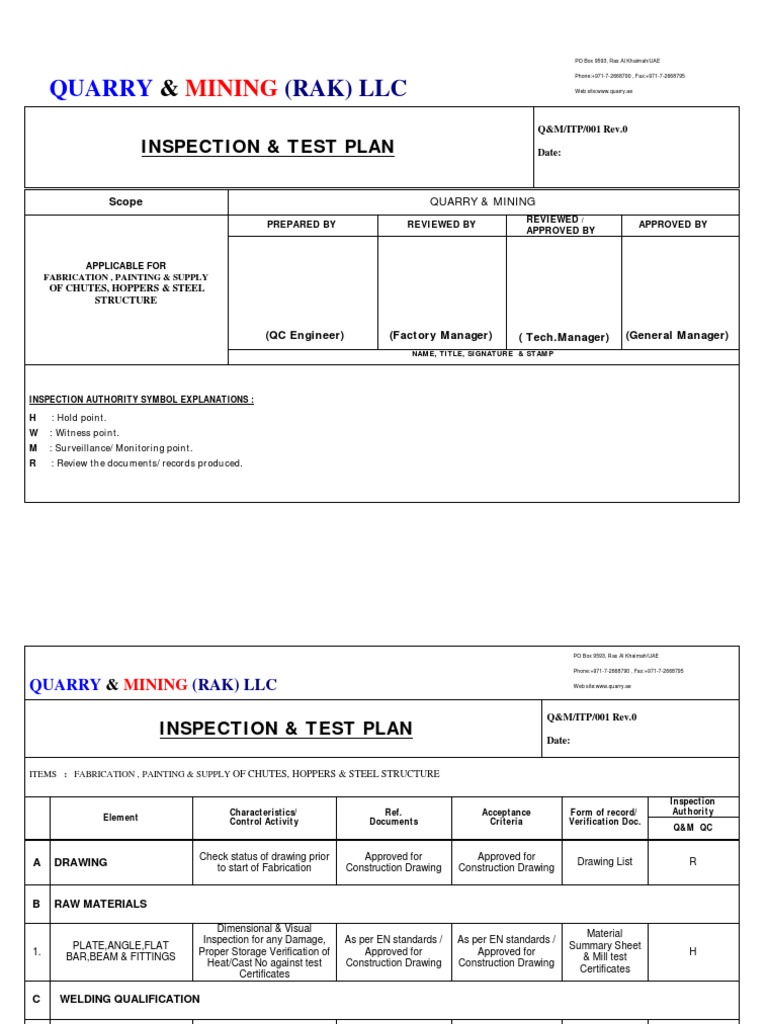 ITP | PDF | Metal Fabrication | Welding