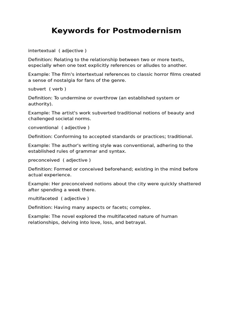 Postmodernism Case Studies and Keywords | PDF | Postmodernism | Narrative