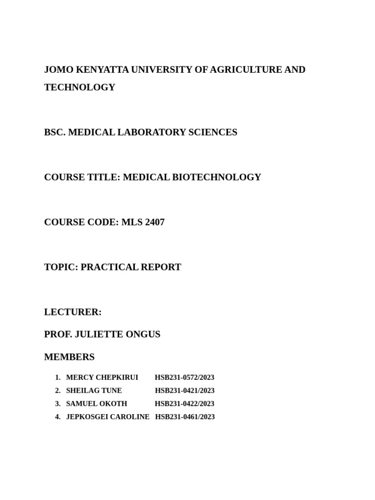 Biotechnology Practical Report | PDF | Phosphate Buffered Saline ...