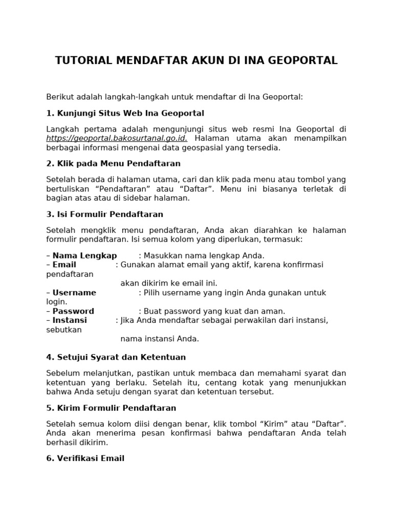 Tutorial Mendaftar Akun Di Ina Geoportal | PDF