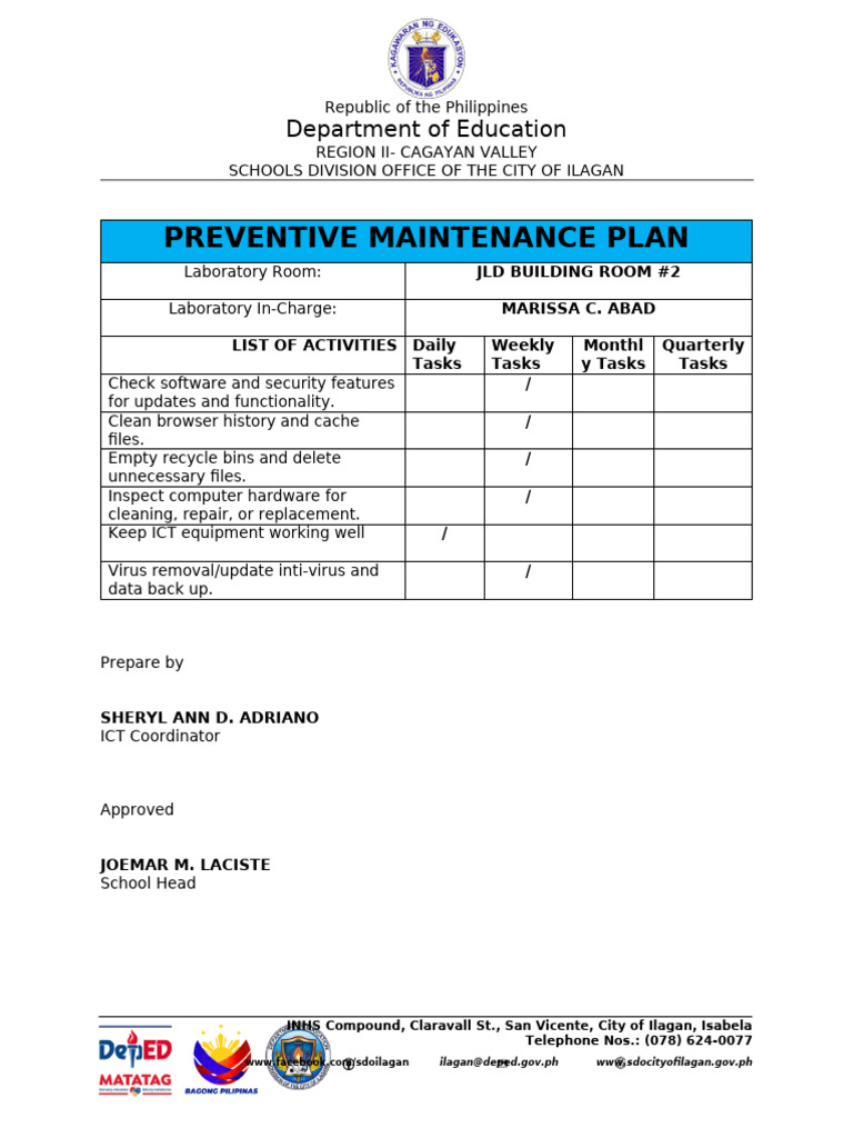 Preventive Maintenance Plan | PDF