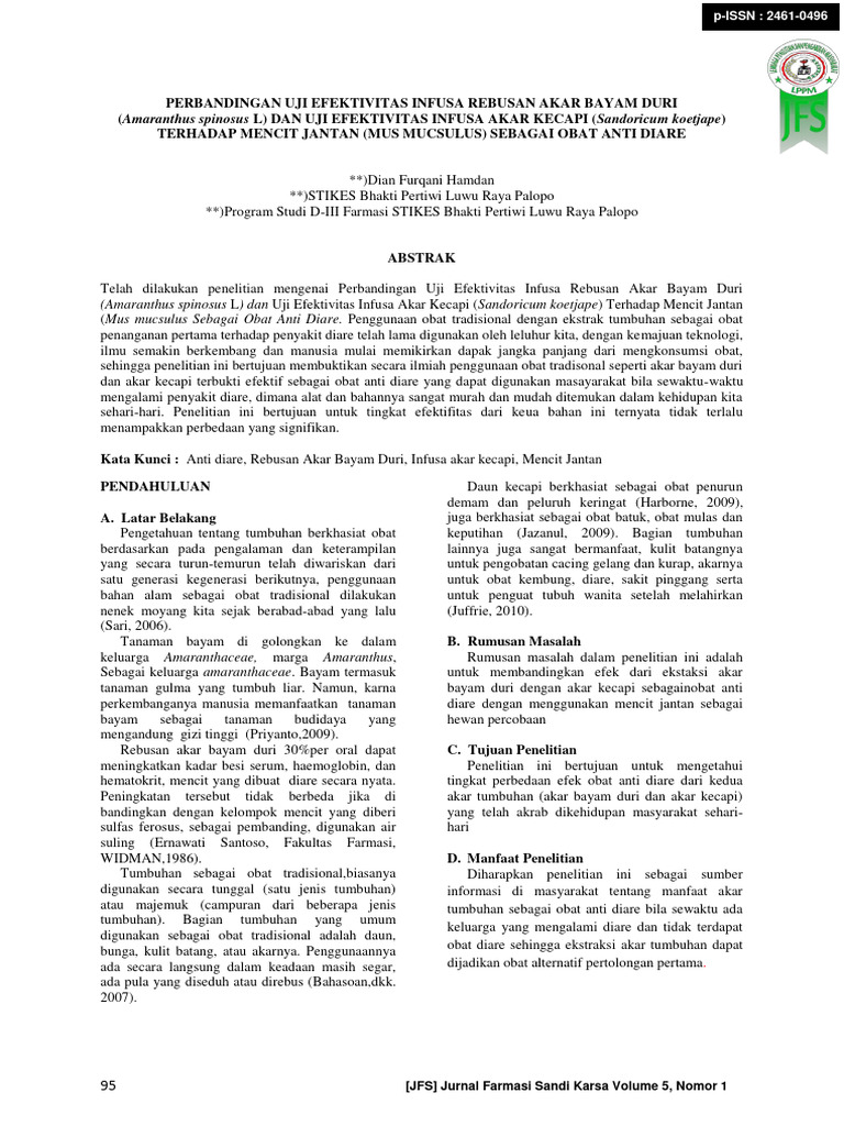 Uji Efektivitas Rebusan Daun Bayam Dan Daun Kecapi | PDF