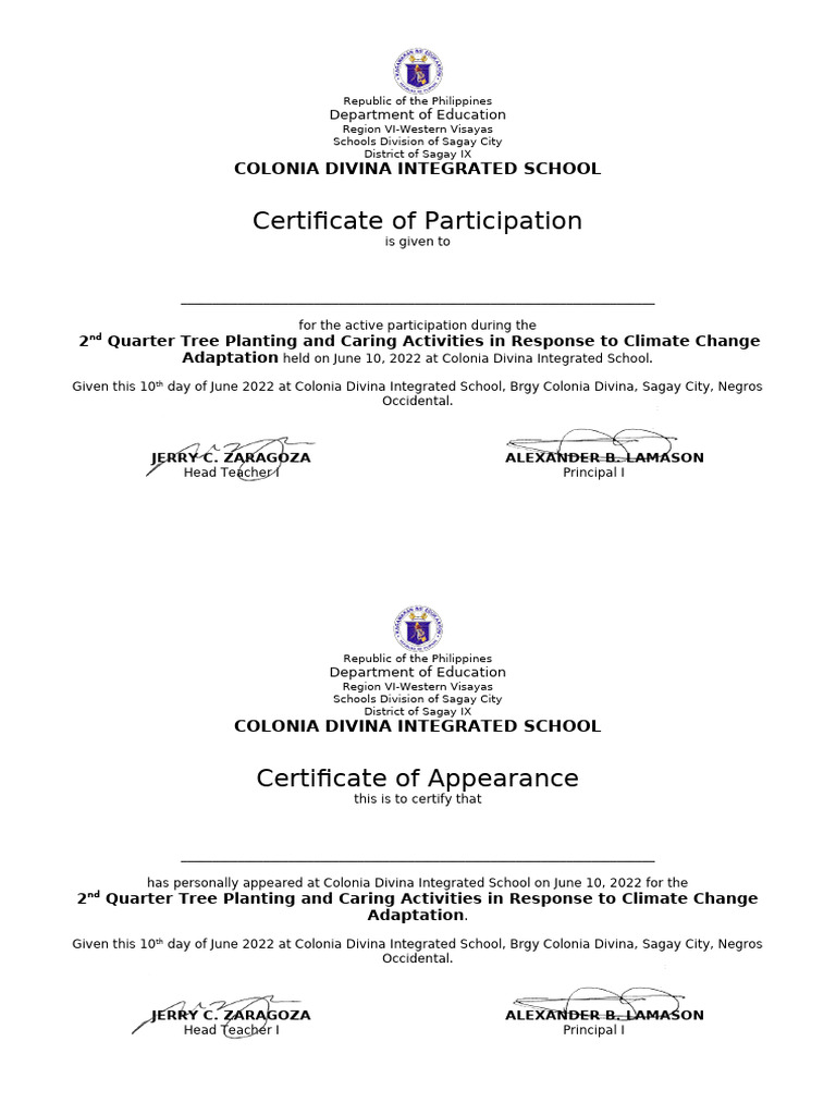 Certificate Tree Planting | PDF