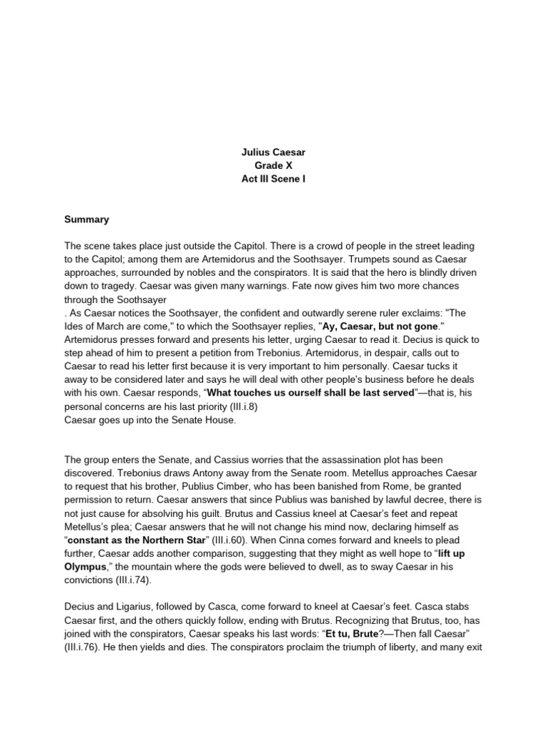 Summary of Julius Caesar Act 3, Scene 1 | PDF | Julius Caesar | Mark Antony