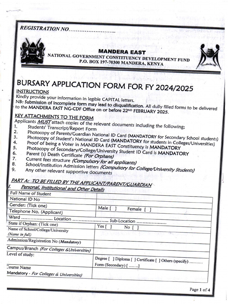Mandera East NG-CDF Bursary Form 2025 | PDF