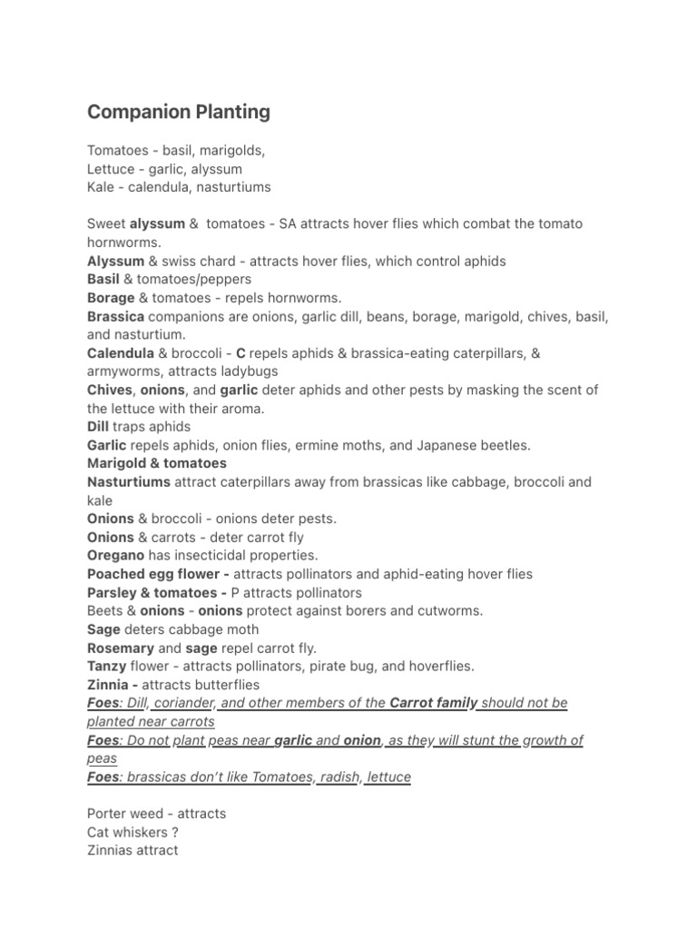 Companion Planting Guide for Vegetables | PDF