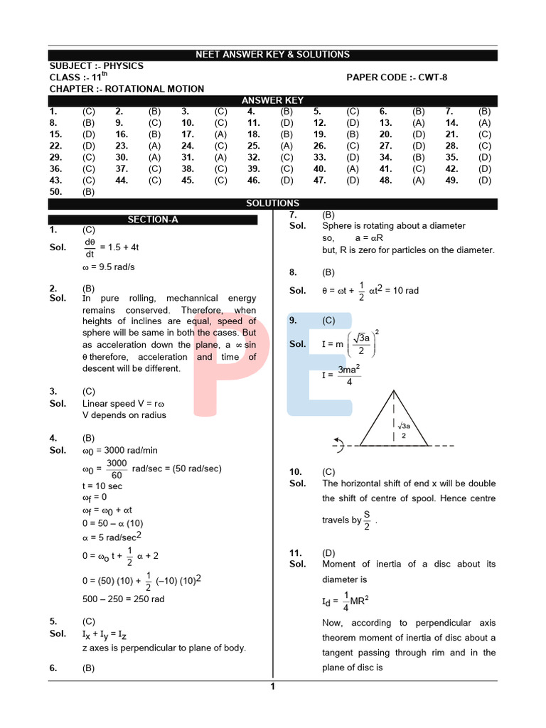 Rotational Motion Solution | PDF | Angular Momentum | Rotation