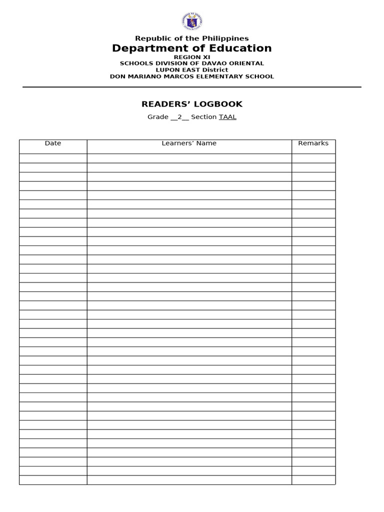 Editable Logbook Grade 3 | PDF