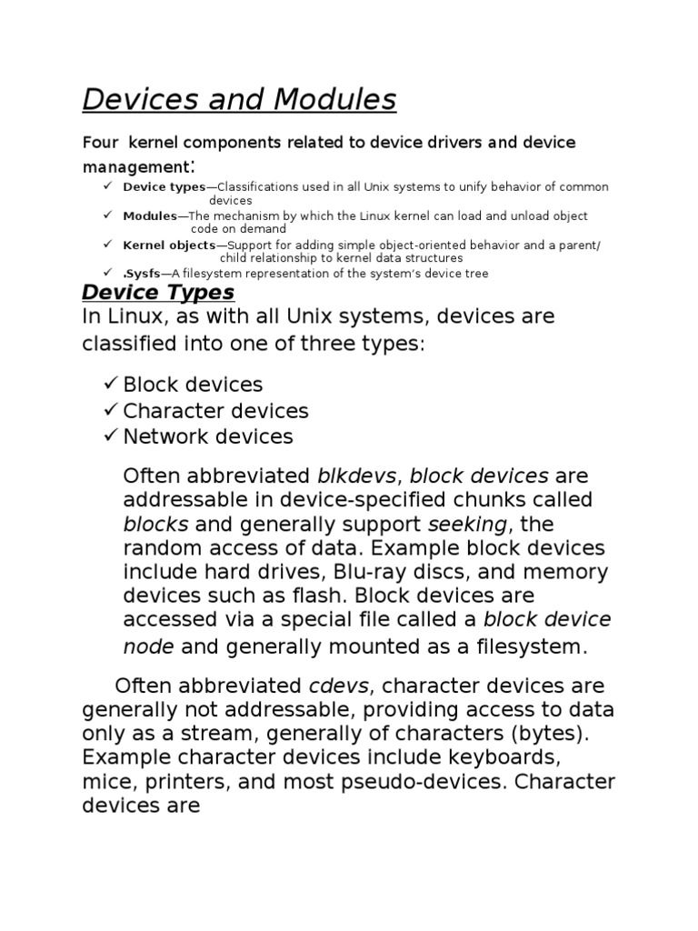 Devices and Modules | PDF | Kernel (Operating System) | Computer Network
